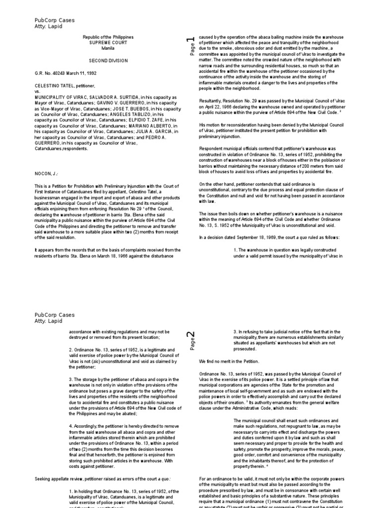 Pub Corp Full Cases First Batch | PDF | Due Process Clause | Local Ordinance