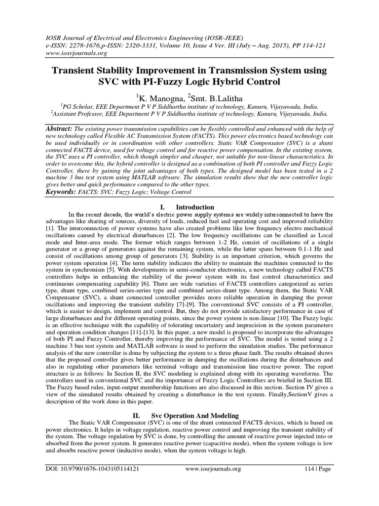 Transient Stability Improvement in Transmission System Using SVC With ...