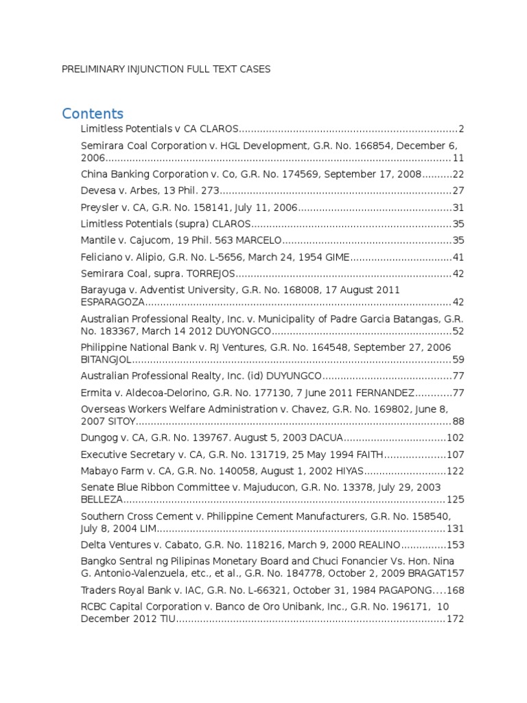 Preliminary Injunction Case Summaries | PDF | Injunction | Lawsuit