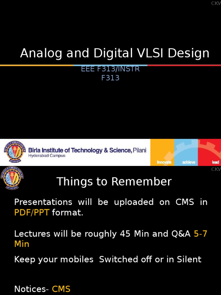 Analog and Digital VLSI Design: Eee F313/Instr F313 | PDF | Electronic Circuits | Cmos