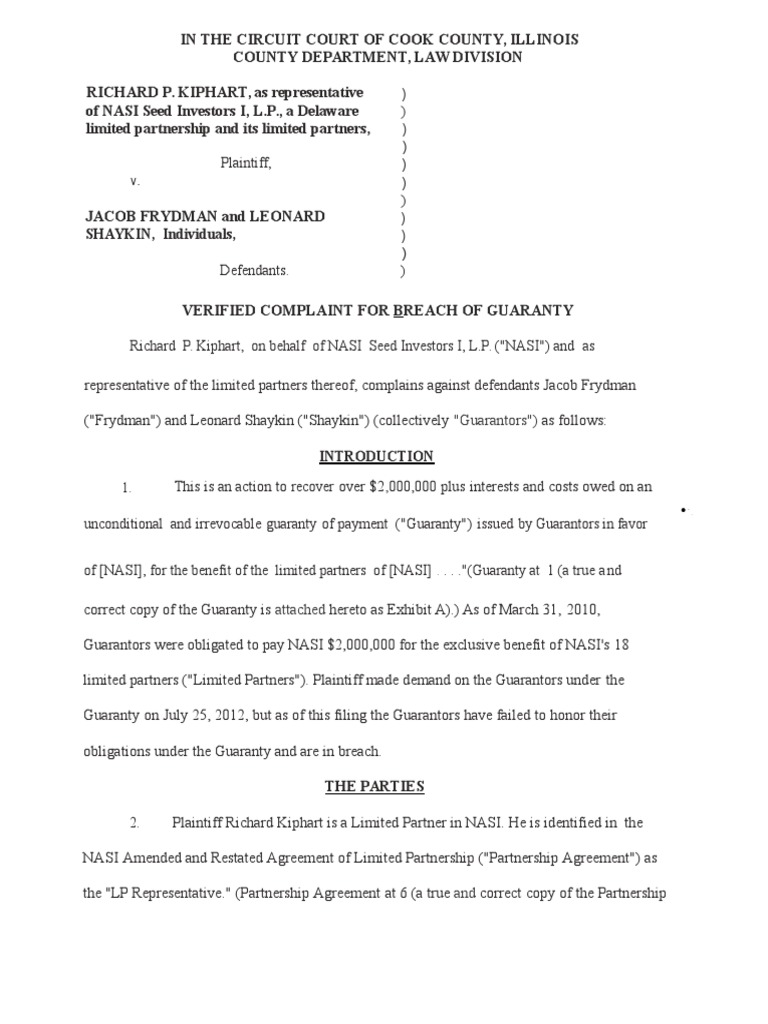 Richard P. Kiphart vs. Jacob Frydman, Et Al | PDF | Guarantee | Limited ...