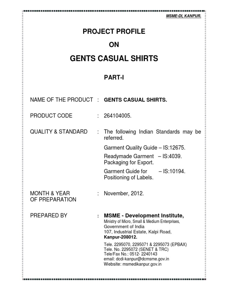 Project Profile on Manufacture of Gents Casual Shirts | PDF | Textiles ...