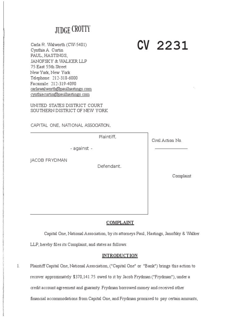 Capital One, National Association vs. Jacob Frydman | PDF | Interest ...