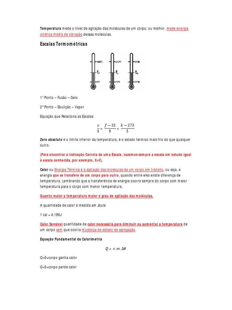 Calorimetria Resumo | PDF | Calor | Temperatura