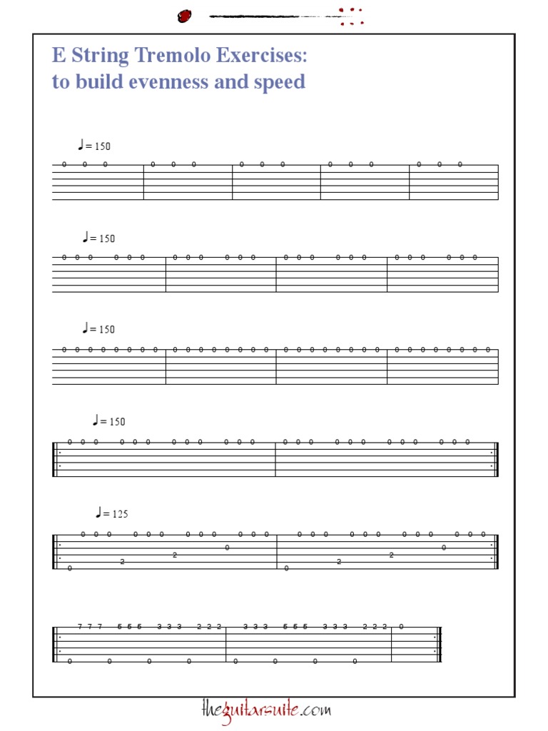 E String Tremolo Exercises: To Build Evenness and Speed: Guitarsuite | PDF