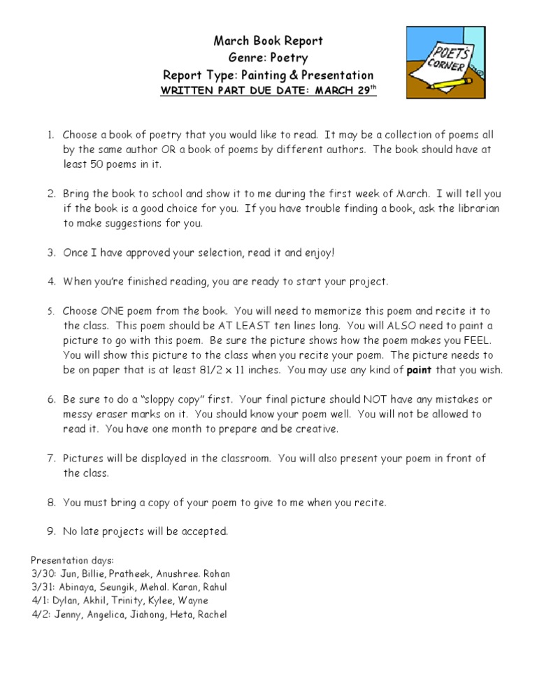 March Poetry Book Report Guidelines | PDF