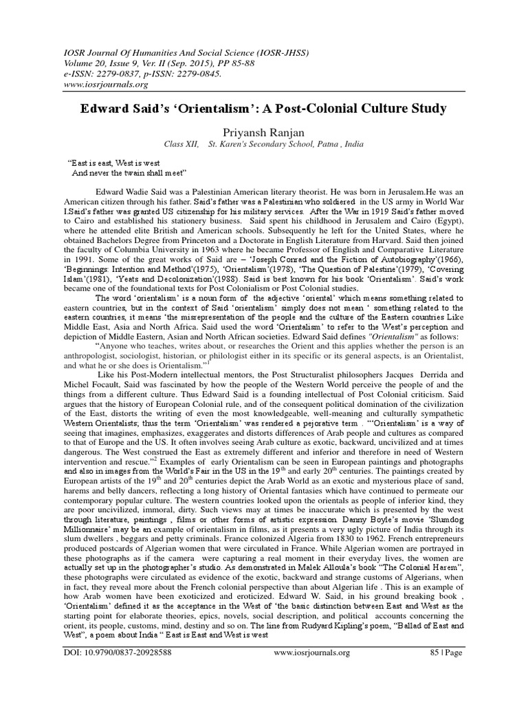 Edward Said's Orientalism in Postcolonialism | PDF | Orientalism (Book ...