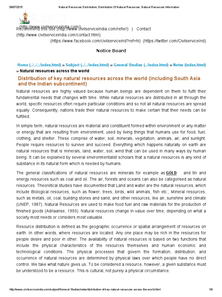 Natural Resources Distribution, Distribution of Natural Resources ...