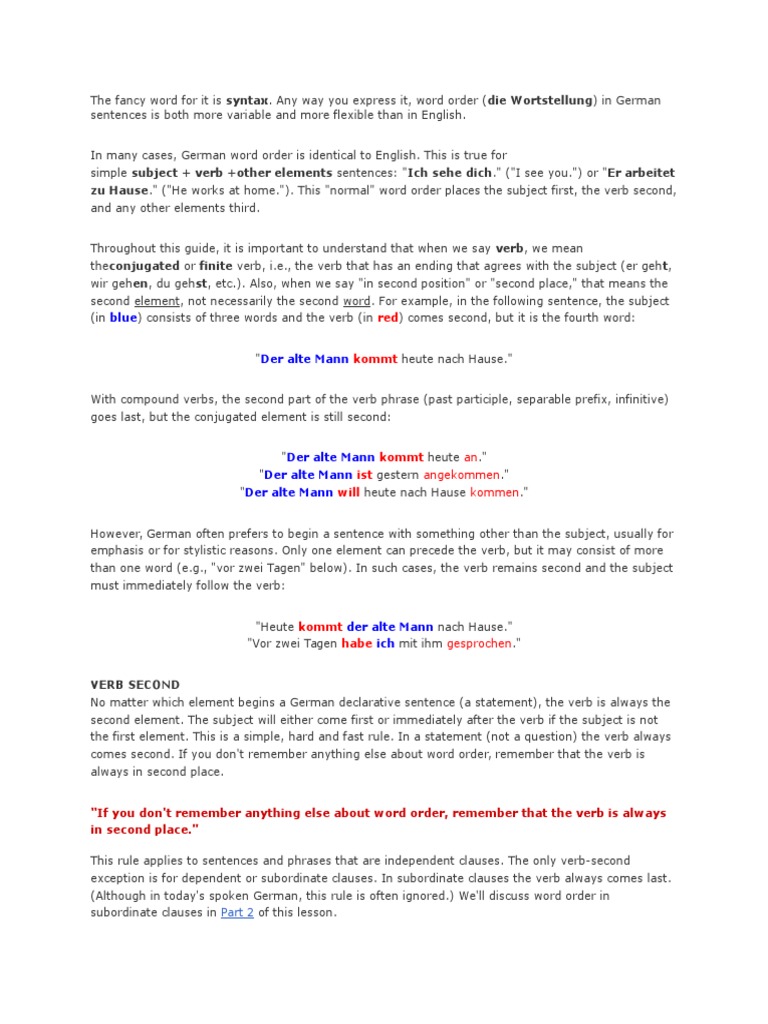 German Word Order: The Importance of Verb Placement and Time, Manner ...