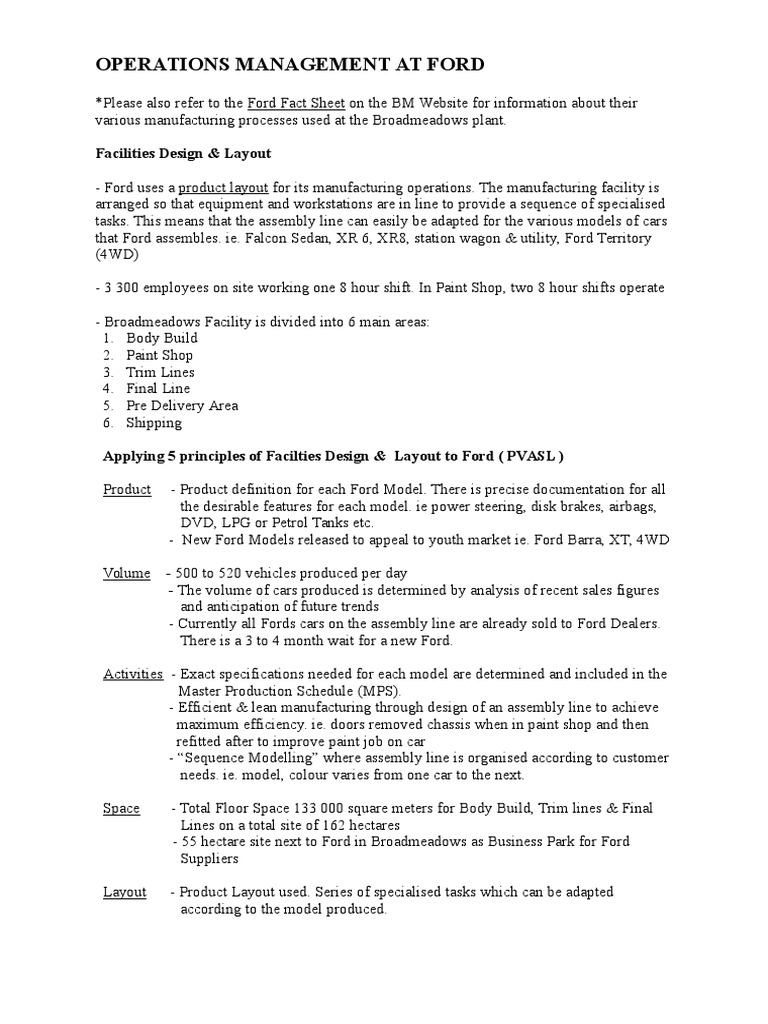 Ford Operations Management Overview | PDF