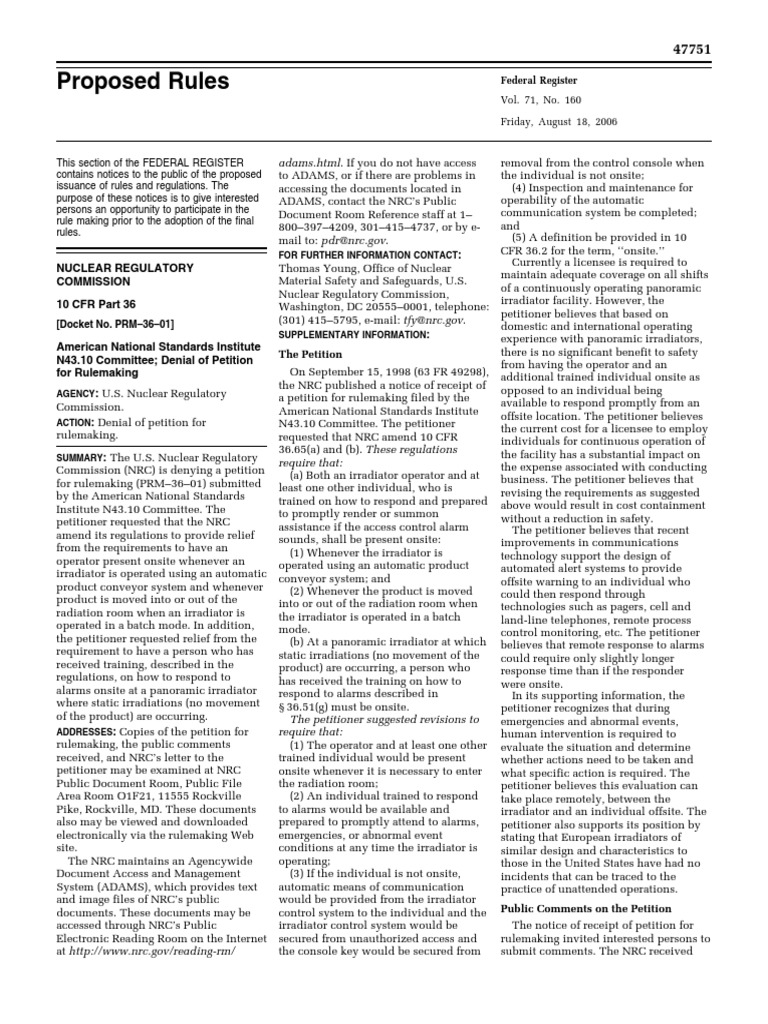 Proposed Rule: Rulemaking Petitions: American National Standards N43.10 ...