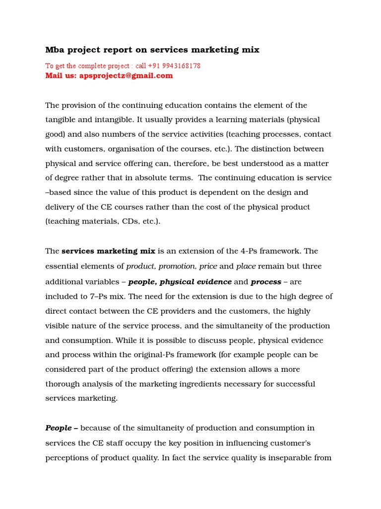 Service Marketing MBA Project Report | PDF | Brand | Strategic Management