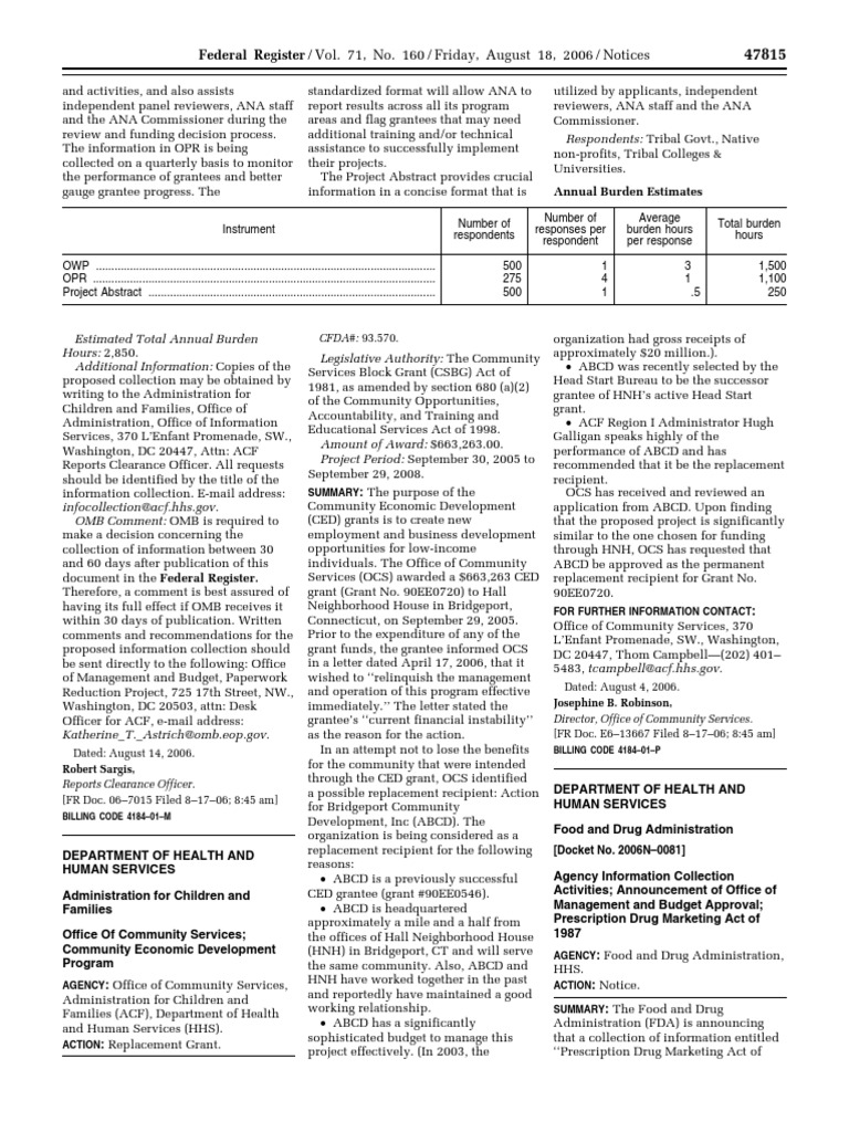 Notice: Grants and Cooperative Agreements Availability, Etc.: Community Economic Development ...