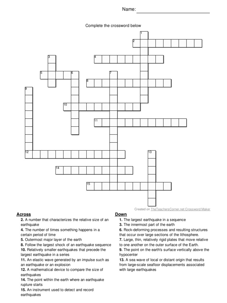 Earthquake Crossword Puzzle | PDF