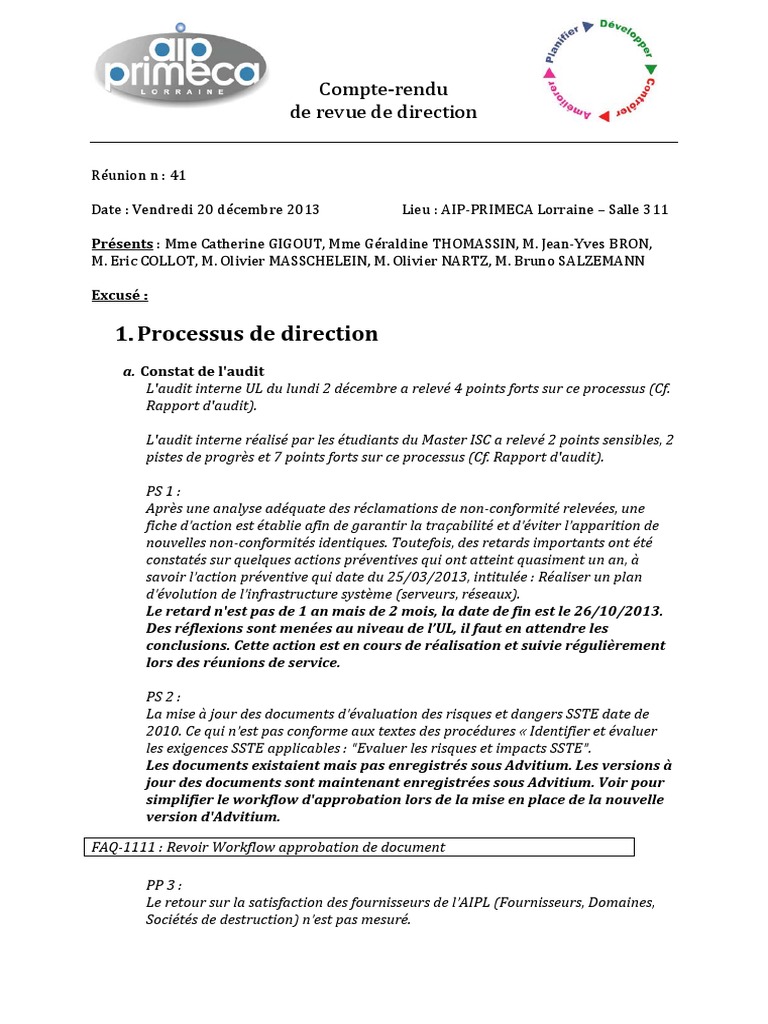 Compte Rendu Revue Direction N41 PDF | PDF | Audit | Calibrage