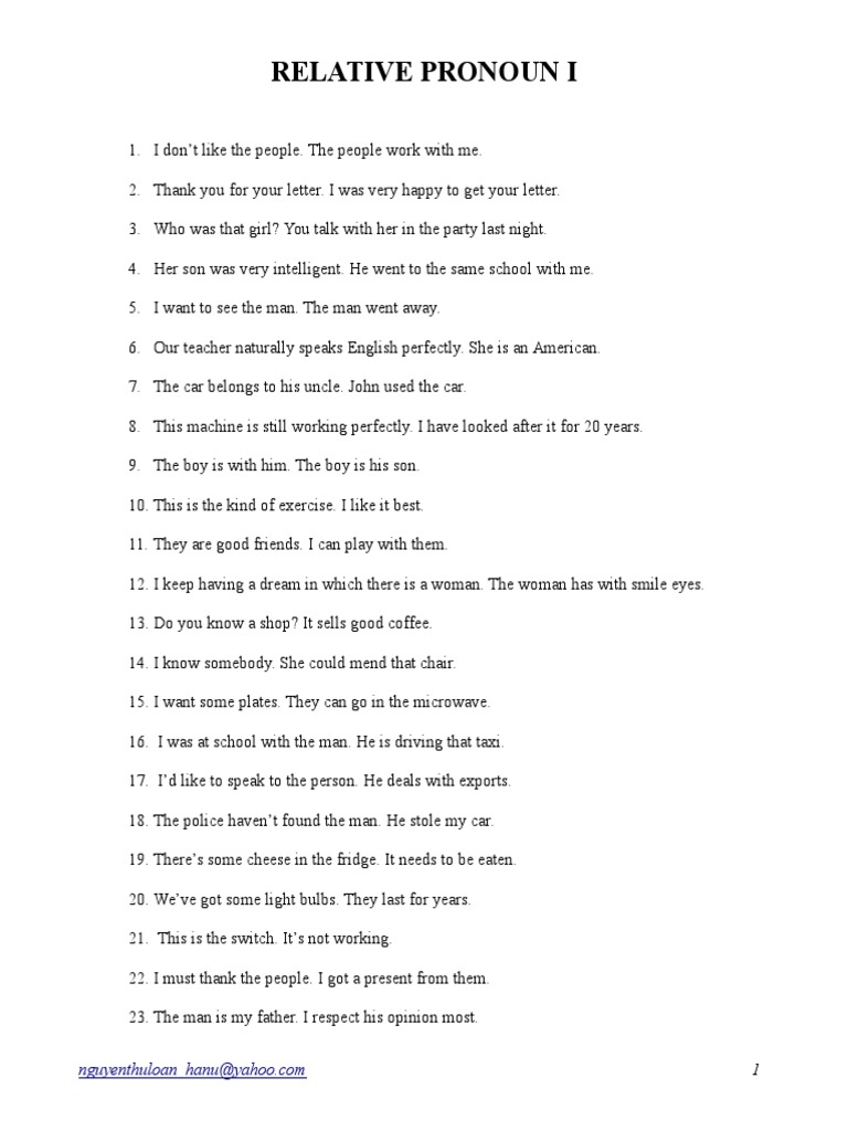 Relative Pronouns - Exercise | PDF