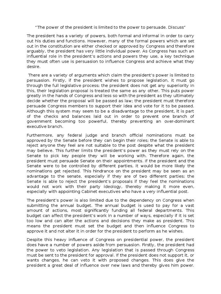 The Power of The President Is Limited To The Power To Persuade | PDF ...