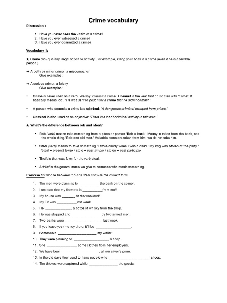 Crime Vocabulary | PDF | Theft | Burglary