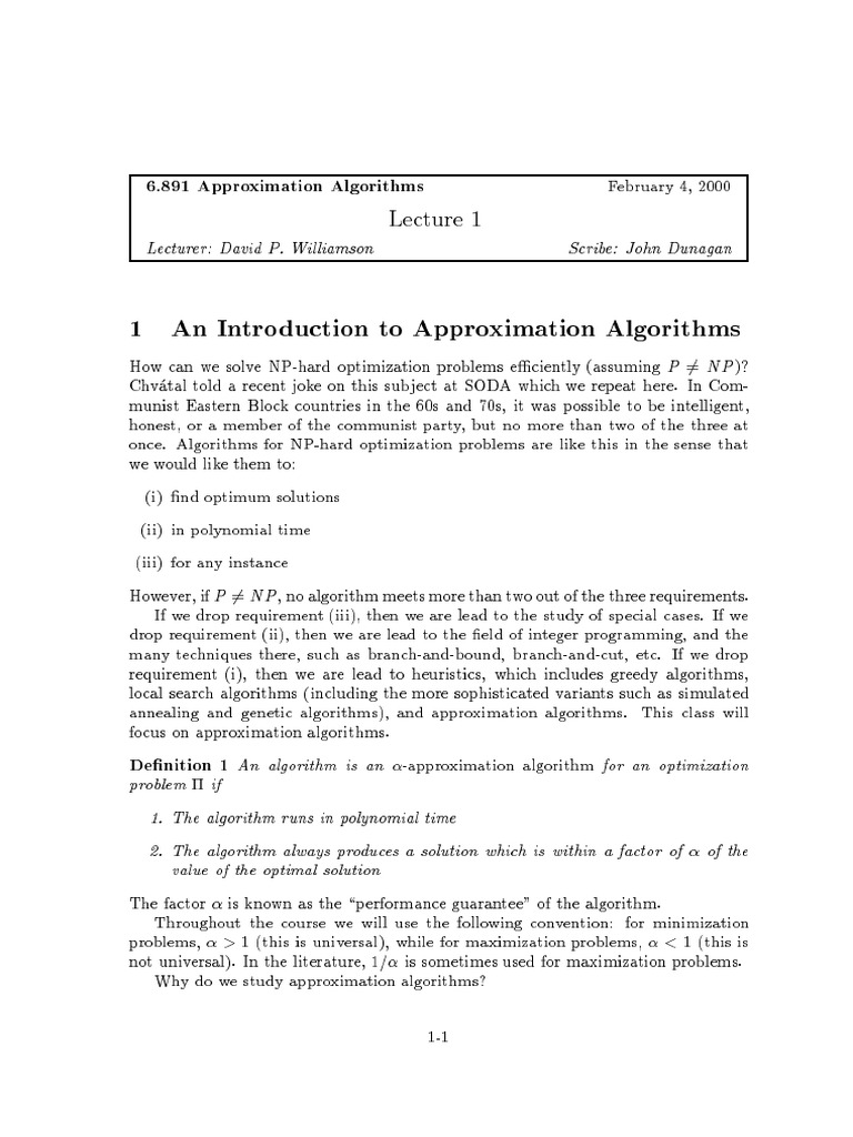 1 An Introduction To Approximation Algorithms Pdf Linear Programming Mathematical Optimization