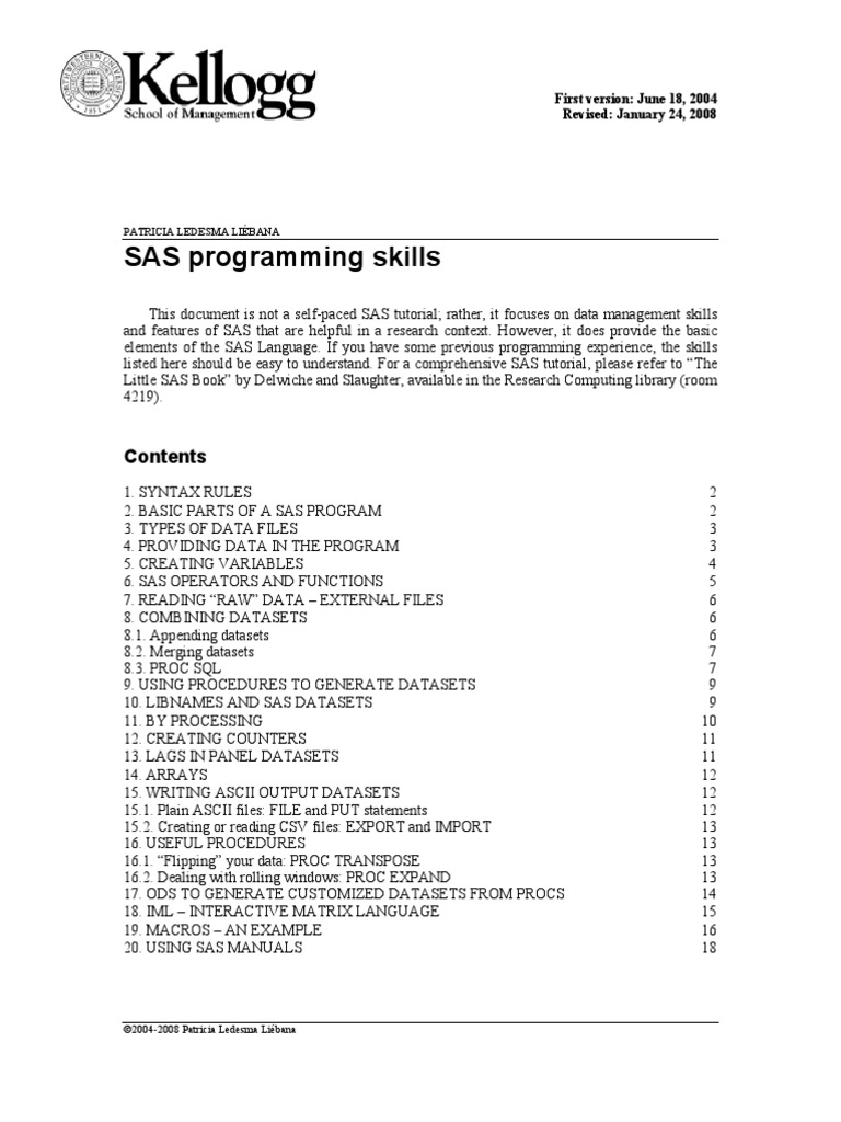 SAS Programming Skills | PDF | Sas (Software) | Sql