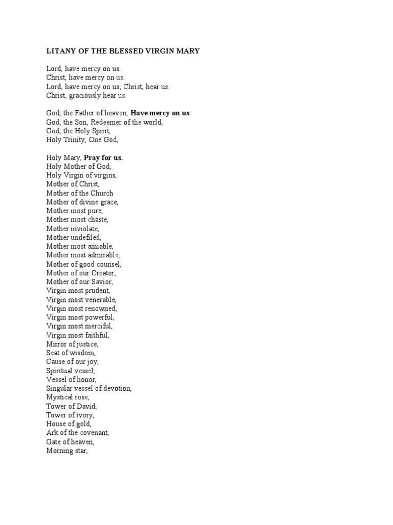 Litany of The Blessed Virgin Mary | PDF | Mercy | Mary, Mother Of Jesus