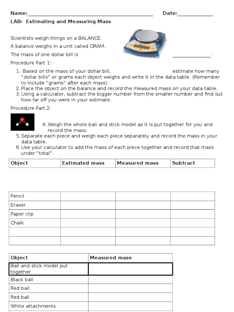 Student Mass Measurement Lab | PDF