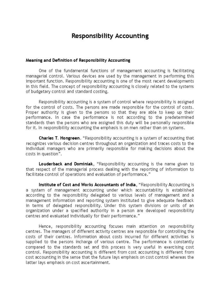 Responsibility Accounting & Transfer Pricing Text | PDF | Profit ...