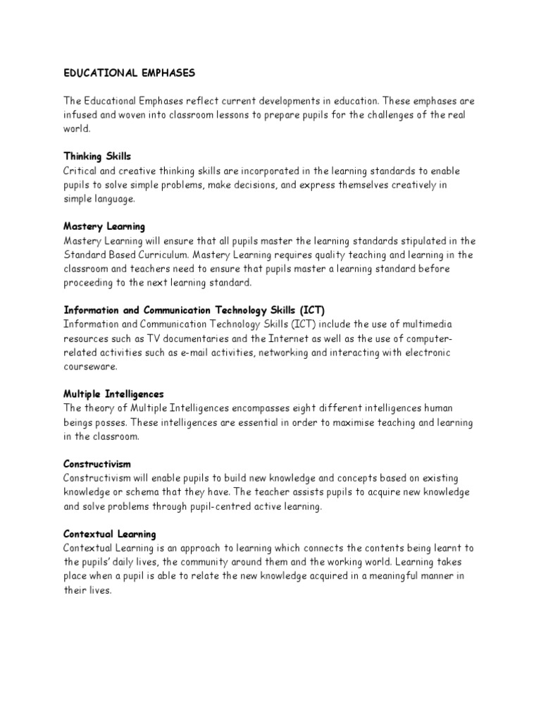 Educational Emphases KSSR ENGLISH | PDF | Educational Technology ...