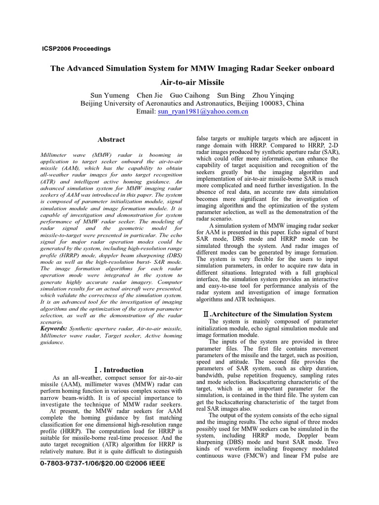 The Advanced Simulation System For MMW Imaging Radar Seeker Onboard Air ...