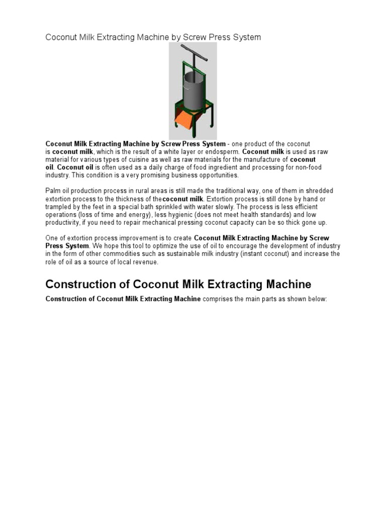 Coconut Milk Extracting Machine by Screw Press System | PDF | Coconut ...