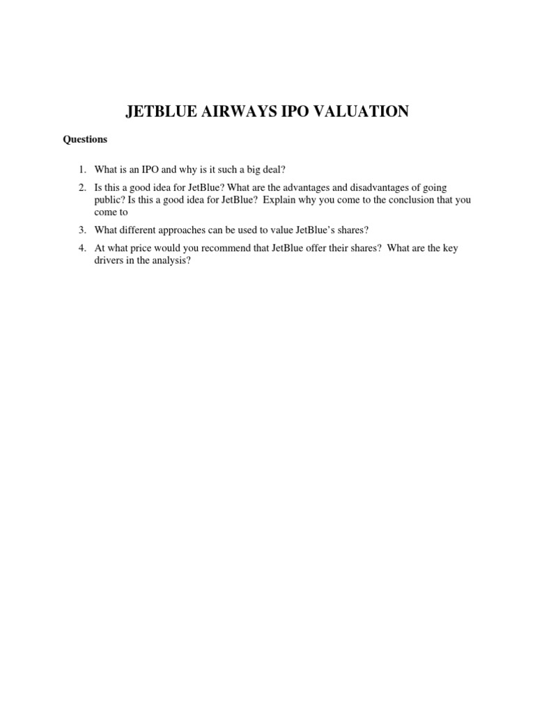 JetBlue Airways IPO Valuation Analysis | PDF | Finance & Money Management