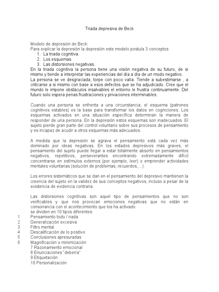 Triada de Depresión de Beck | PDF | Depresión (estado de ánimo) | Evidencia