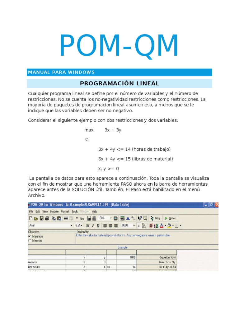 Pom QM | PDF | Programación lineal | Point and Click