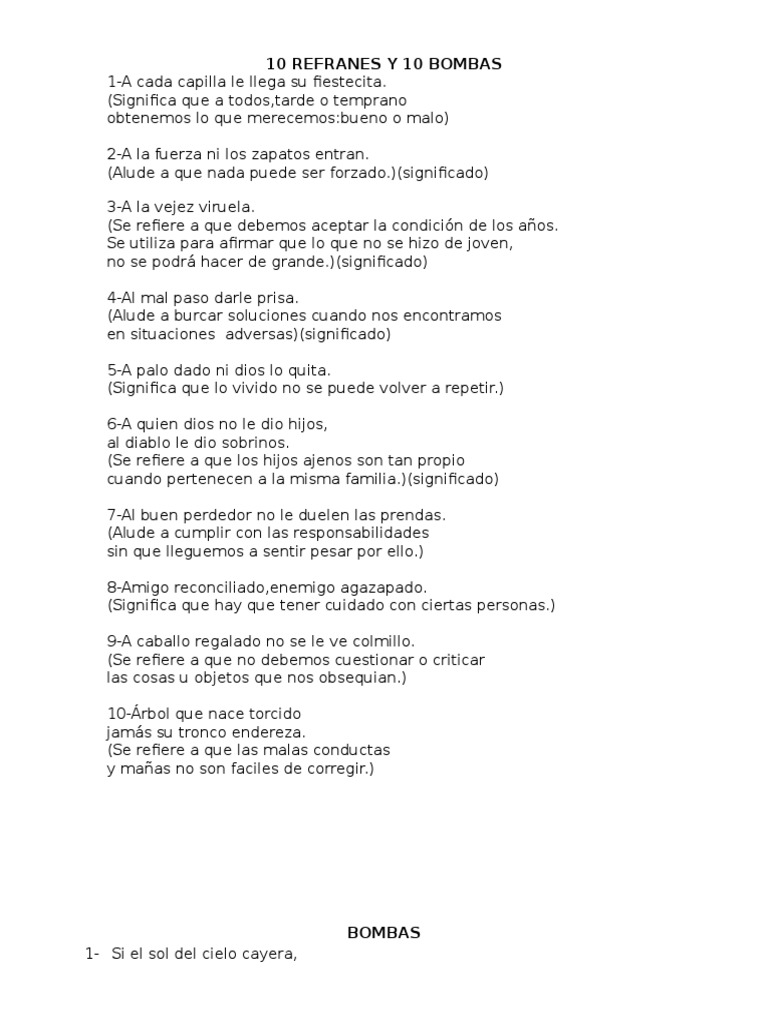 10 Refranes y Bombas para Niños | PDF