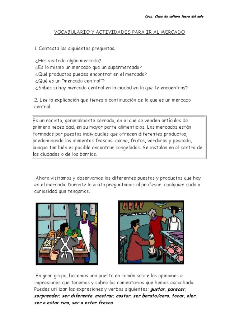 Vocabulario y Actividades del Mercado | PDF | Estudios de idiomas ...