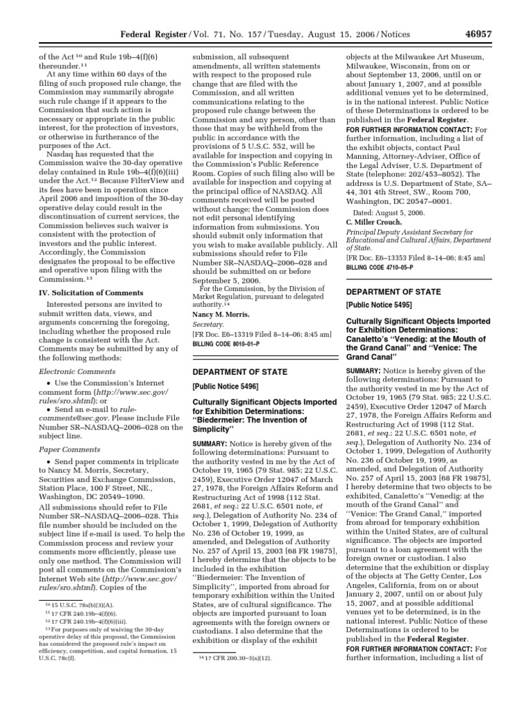 Notice: Culturally Significant Objects Imported For Exhibition ...