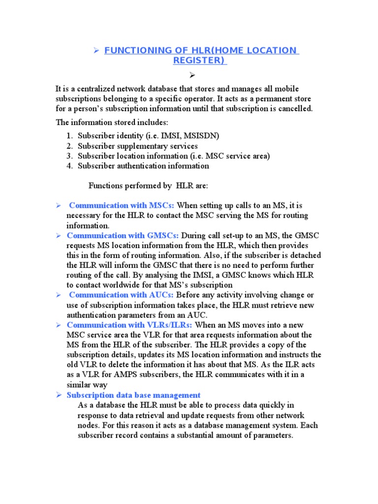 16.functioning of HLR | PDF