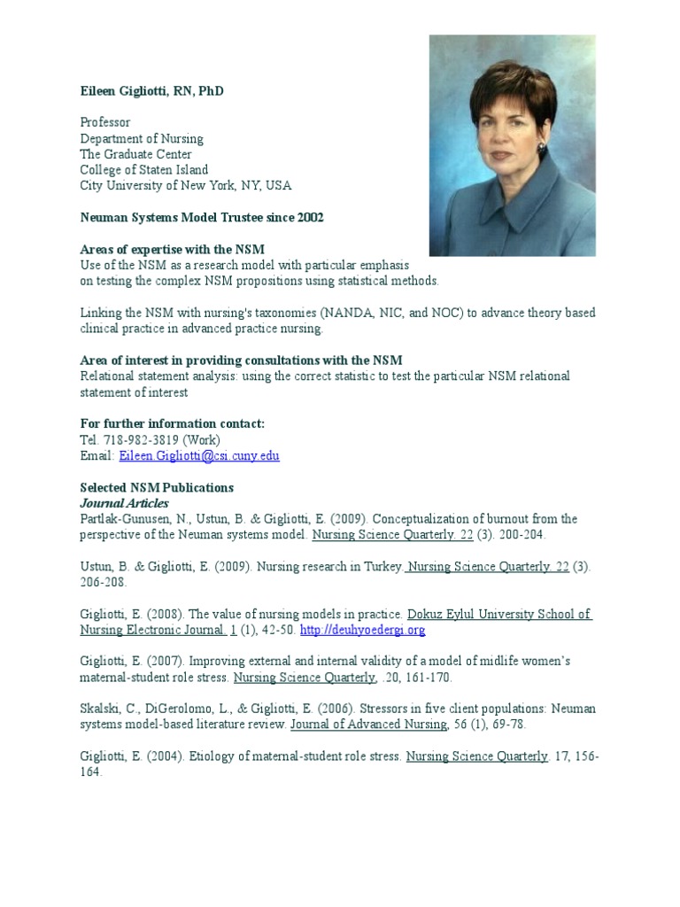 NSM Website Bio - Gigliotti - Final | PDF | Conceptual Model | Nursing