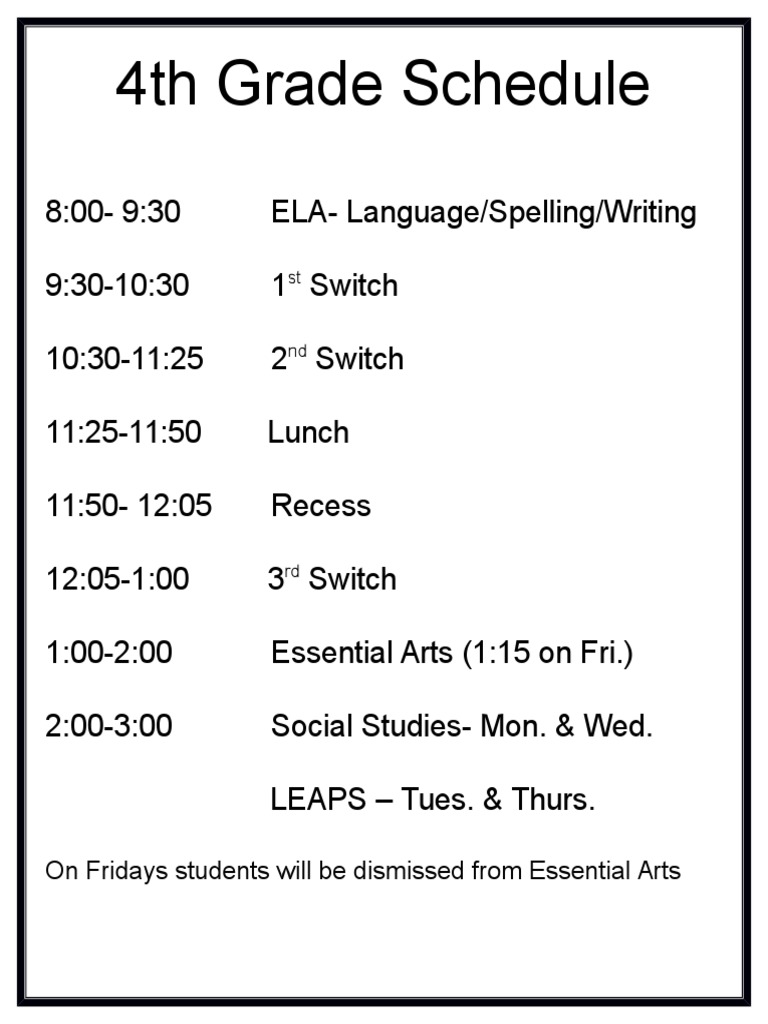4th Grade Daily Class Schedule | PDF | Foreign Language Studies