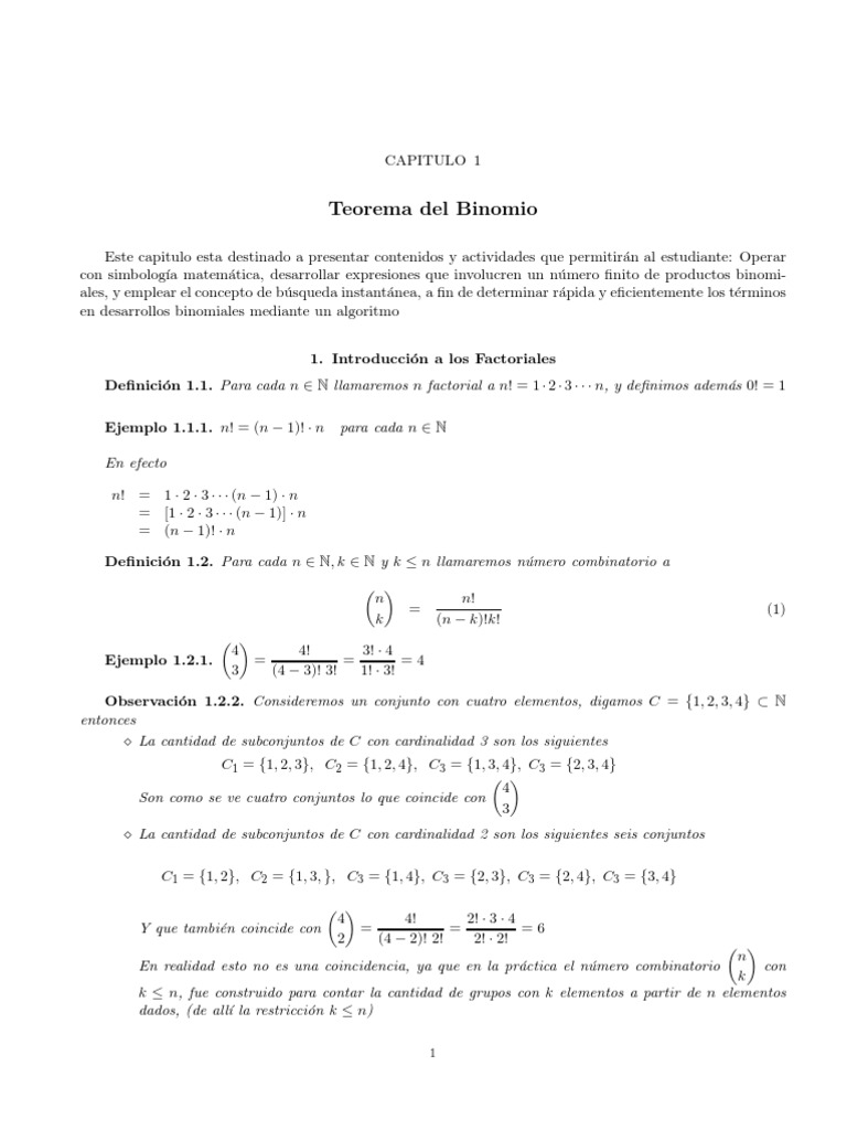 Teorema Del Binomio | PDF | Conjunto (Matemáticas) | Combinatoria