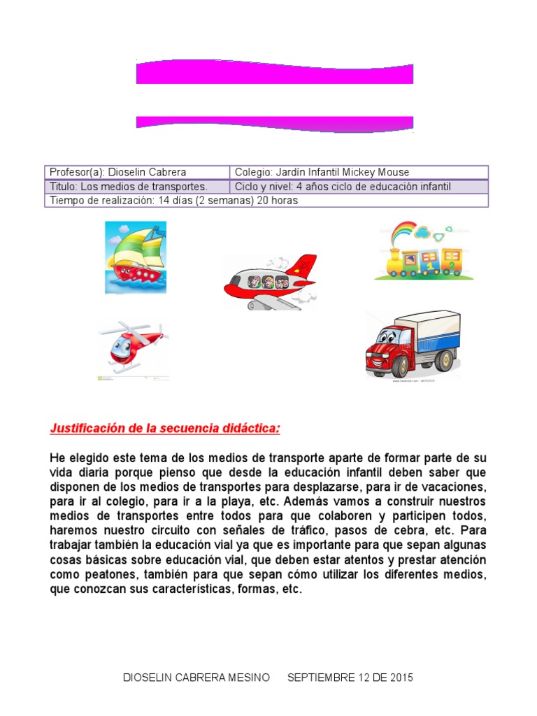 Medios de Transporte | PDF | Educación de la primera infancia | Aprendizaje