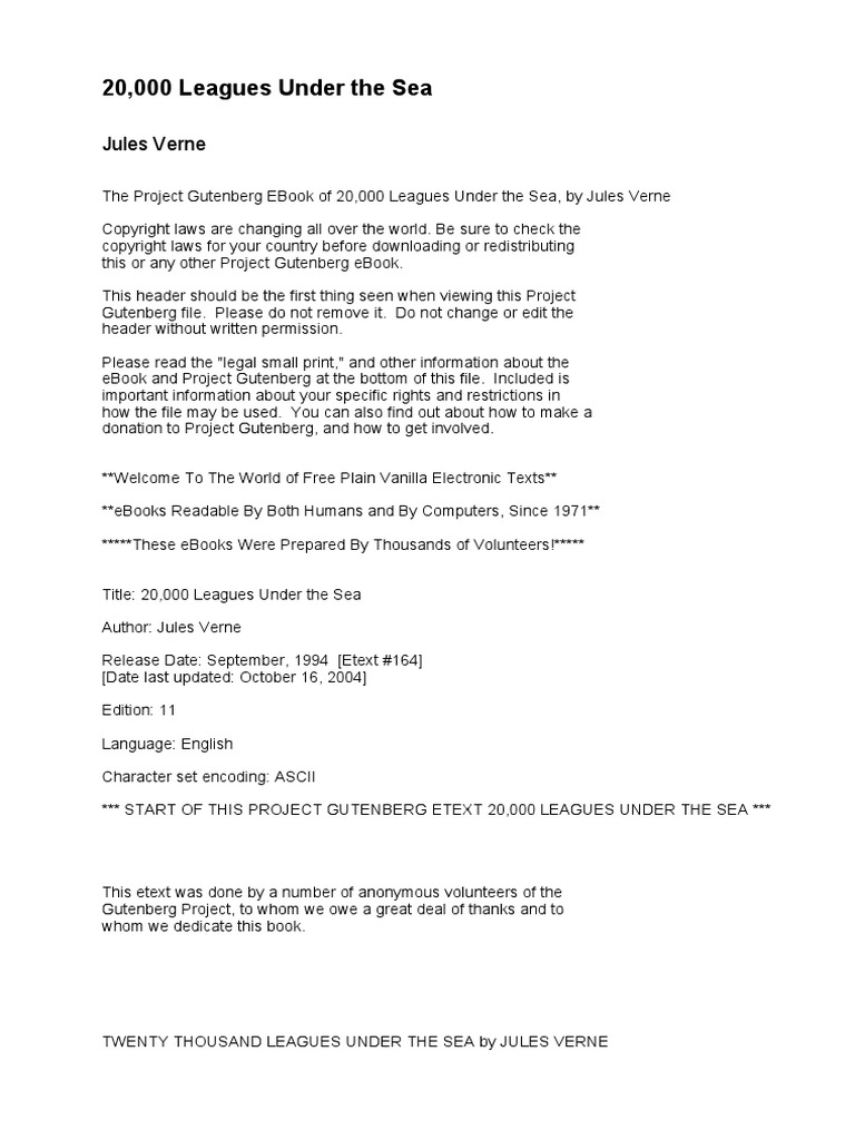 20,000 Leagues Under the Sea EBook | PDF | Project Gutenberg | E Text