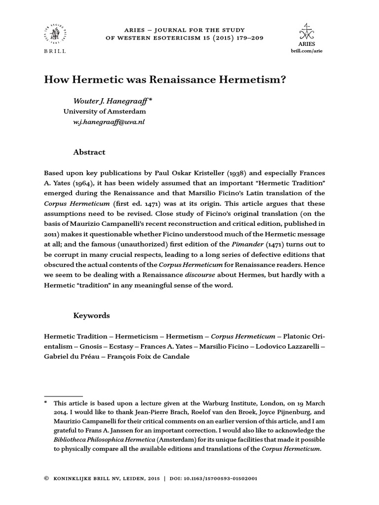 How Hermetic Was Renaissance Hermetism - Hanegraaff | PDF | Hermeticism ...