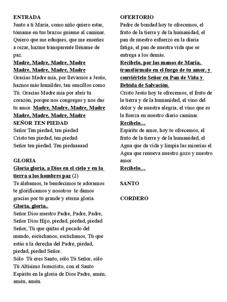 Esquema Cantos Catolicos Para Una Misa | eucaristía | María, madre de Jesús