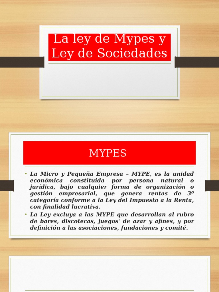 La Ley de Mypes y Ley de Sociedades | PDF