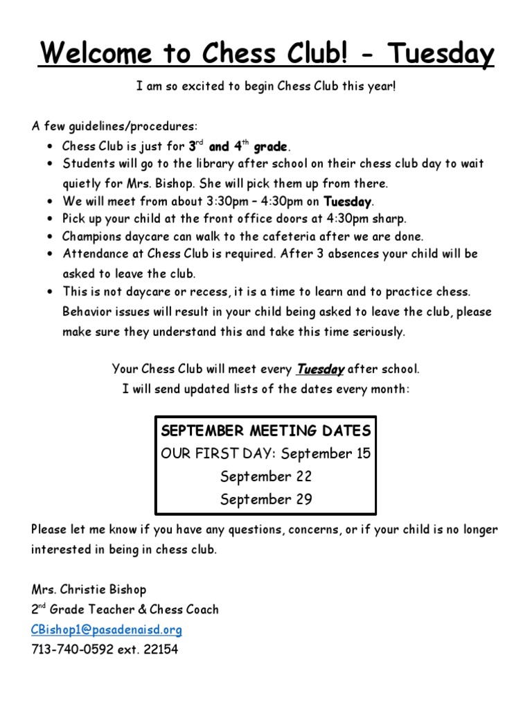 Chess Club Guidelines for Grades 3-4 | PDF