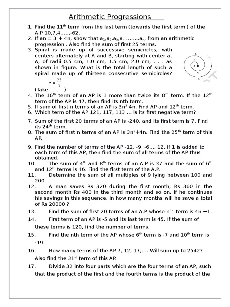 Arithmetic Progressions: 7. Sum of The First 20 Terms of An AP Is - 240 ...
