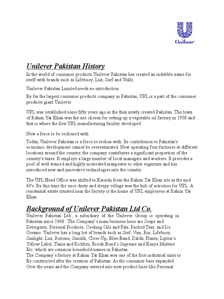 Unilever Pakistan History | PDF | Unilever | Brand