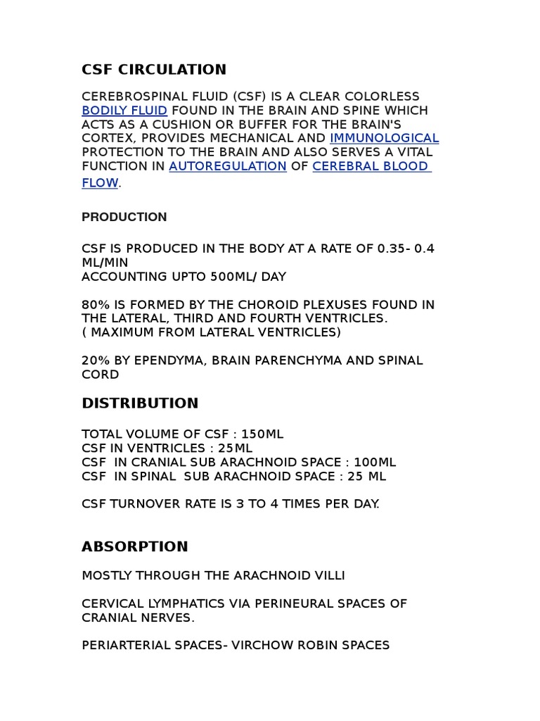 CSF Circulation: Bodily Fluid Immunological Autoregulation Cerebral ...