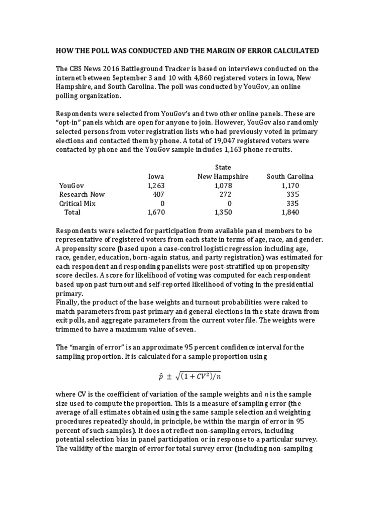 How The Poll Was Conducted and The Margin of Error Calculated | PDF ...